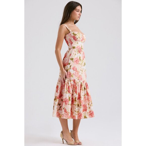 House of CB | Dresses | House Of Cb Pink And Green Floral Midi Dress ...